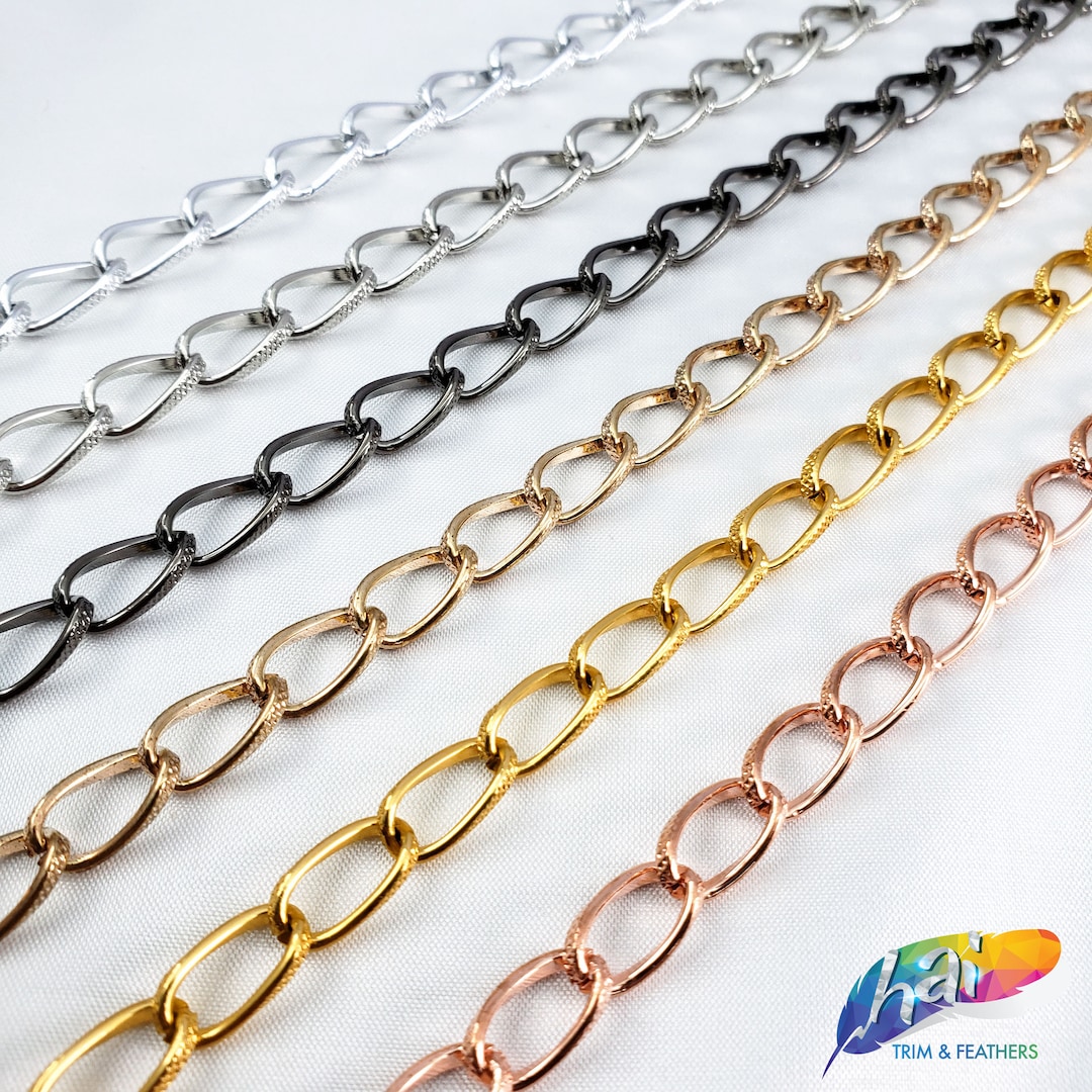 Curved Oval Metallic Chain Trim, Silver Chain, Gold Chain Link ...