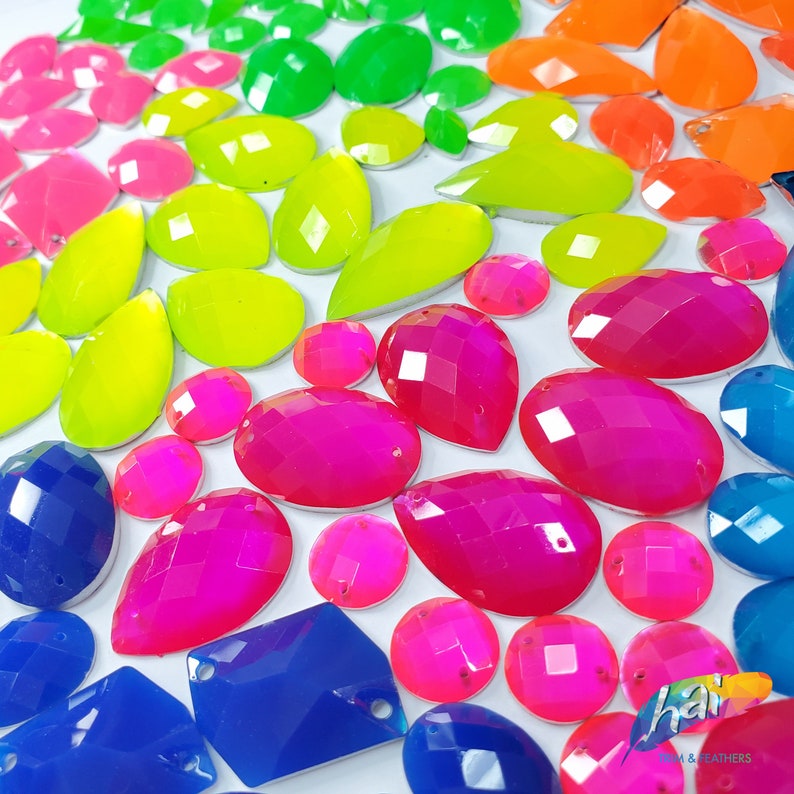 Neon Stones, Fluorescent Color Resin Rhinestones, Pink Sew on Colorful ...