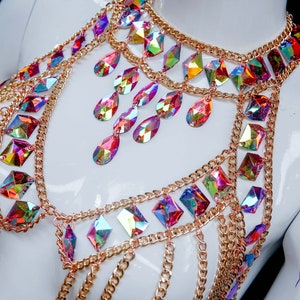 Gold Chain Dress, Rhinestone Chain Dress, Dancer Jewelry, Red Festival ...