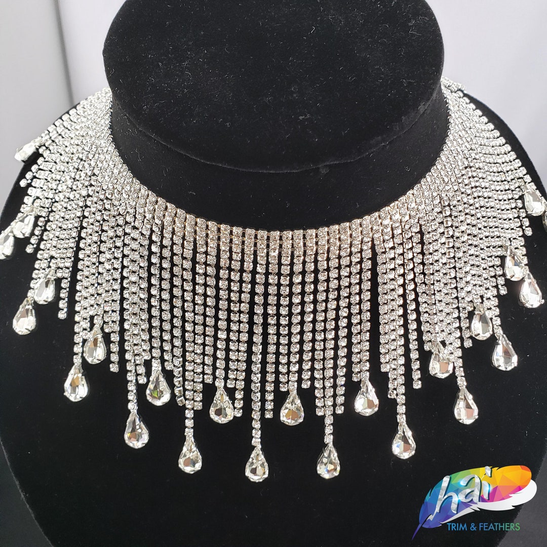 Rhinestone Fringe With Teardrop, Silver Crystal Rhinestone Dangling ...