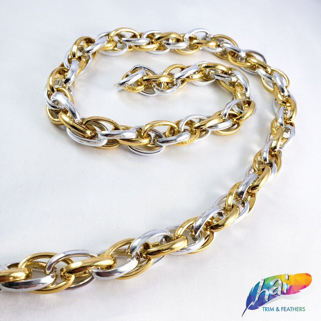 Braided Metallic Chain Trim, Silver and Gold Chain Link, Necklace Chain ...