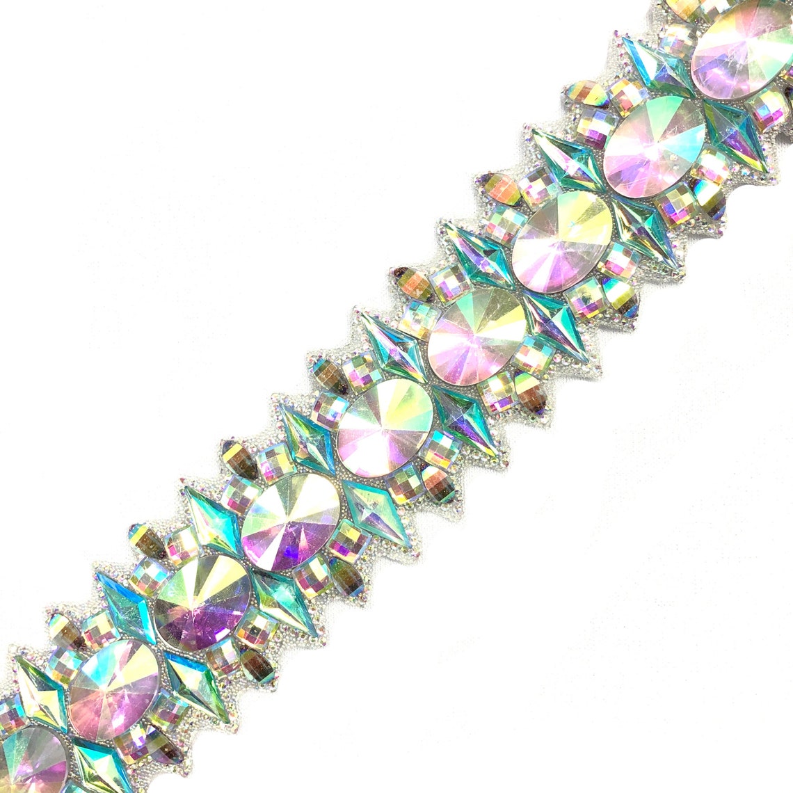 Aqua Ab/crystal AB Stone Iron on Trim by the Yard Gel Back | Etsy