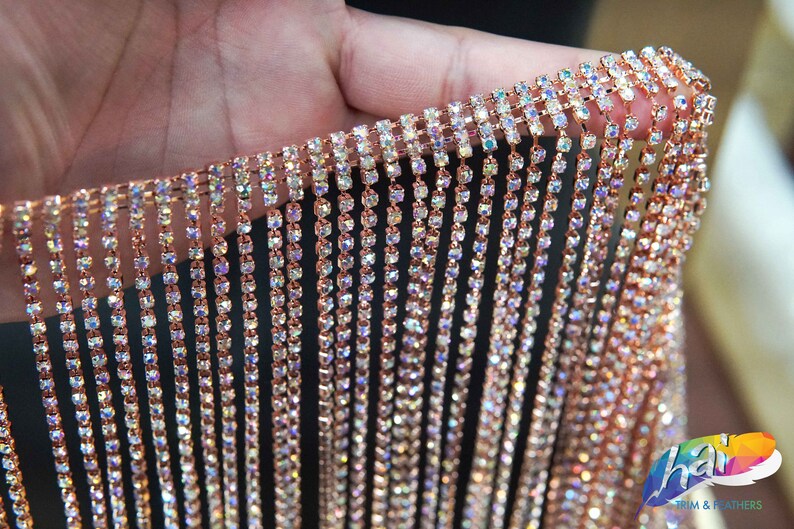 12 and 16 Gold AB Rhinestone Fringe Crystal | Etsy