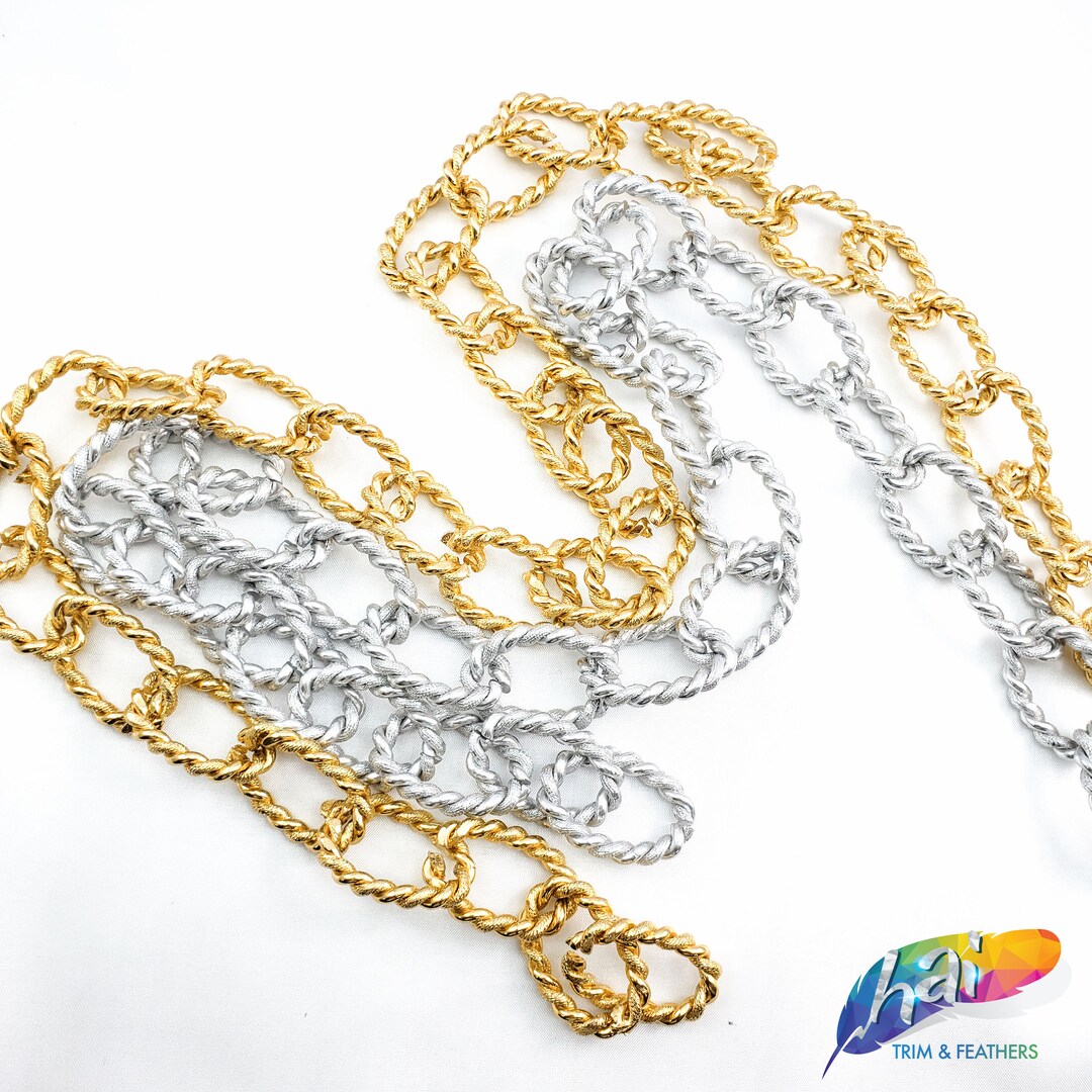 Spiral Oval Metallic Chain Trim, Silver Chain Link, Decorative Chain ...