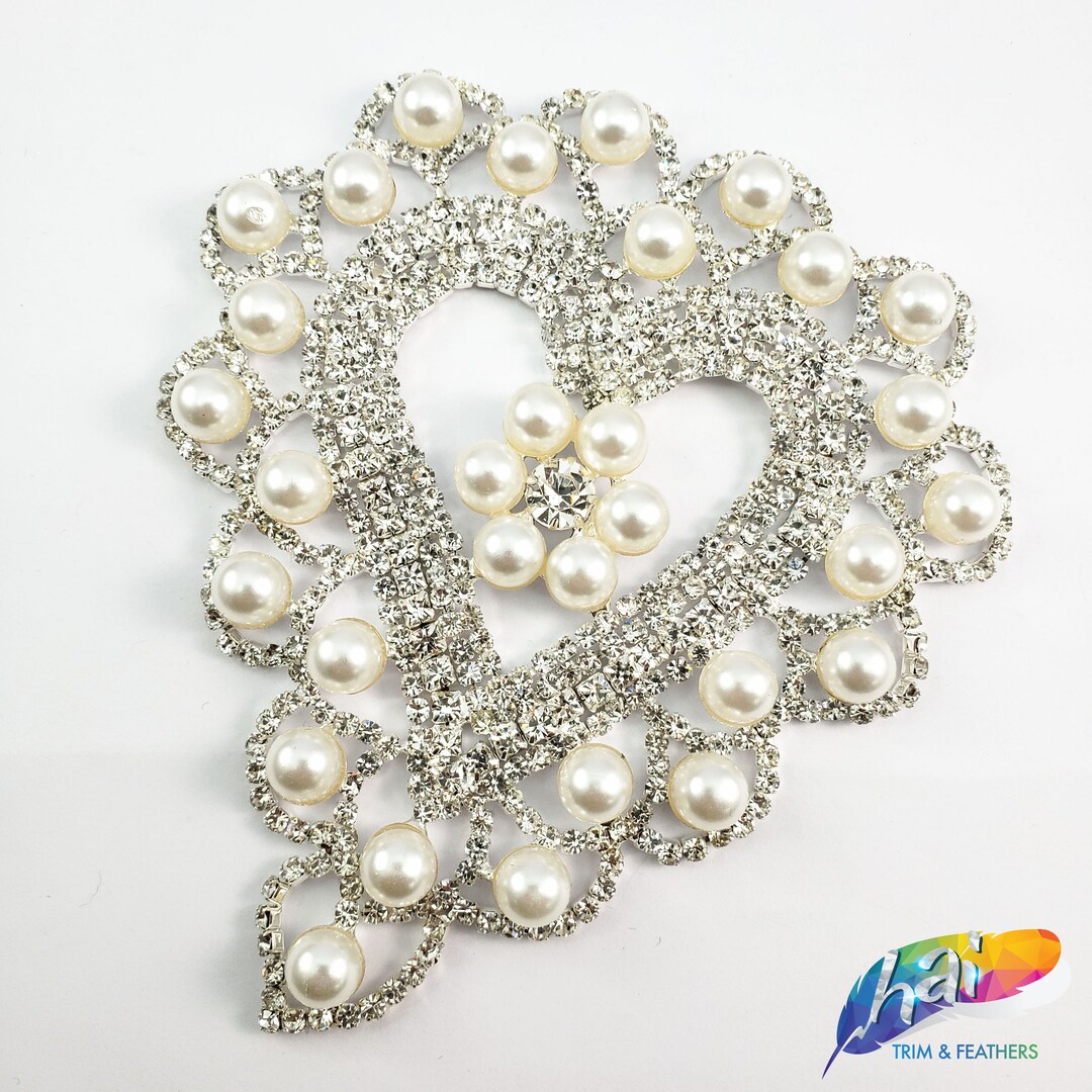 Silver Crystal Pearl Rhinestone Applique, Crystal Bridal Pearl ...
