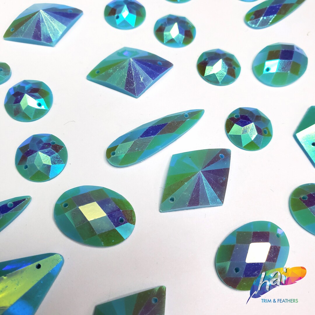 Loose Matte Aqua Blue AB Resin Rhinestones Sew on Iridescent Different ...