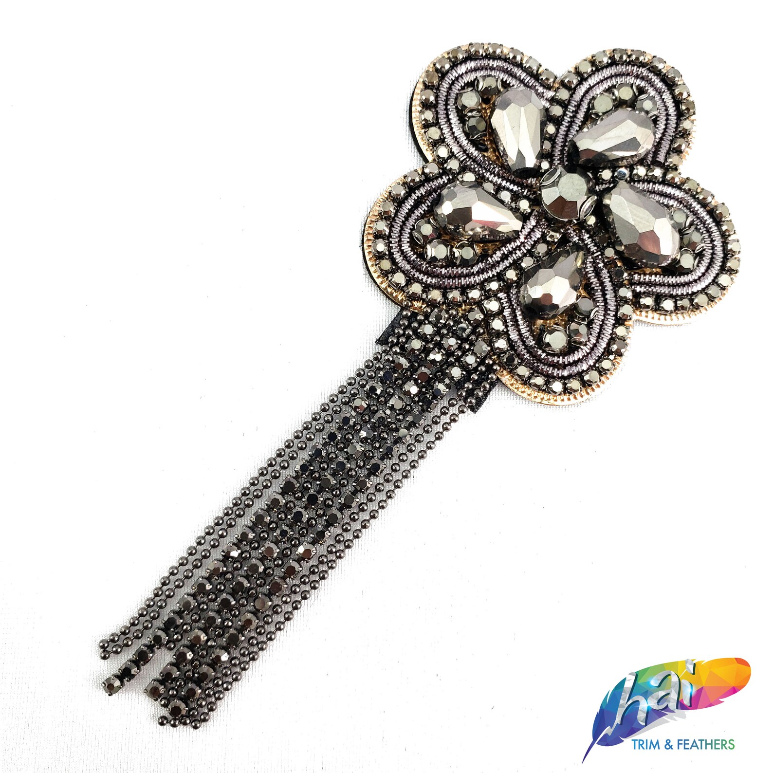 Flower Rhinestone Applique With Dangling Rhinestone, Beads Stones & Cup ...