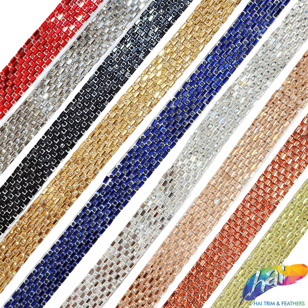3/4" Crystal Rectangle Rhinestone Iron on Trim, Colorful Rhinestone ...