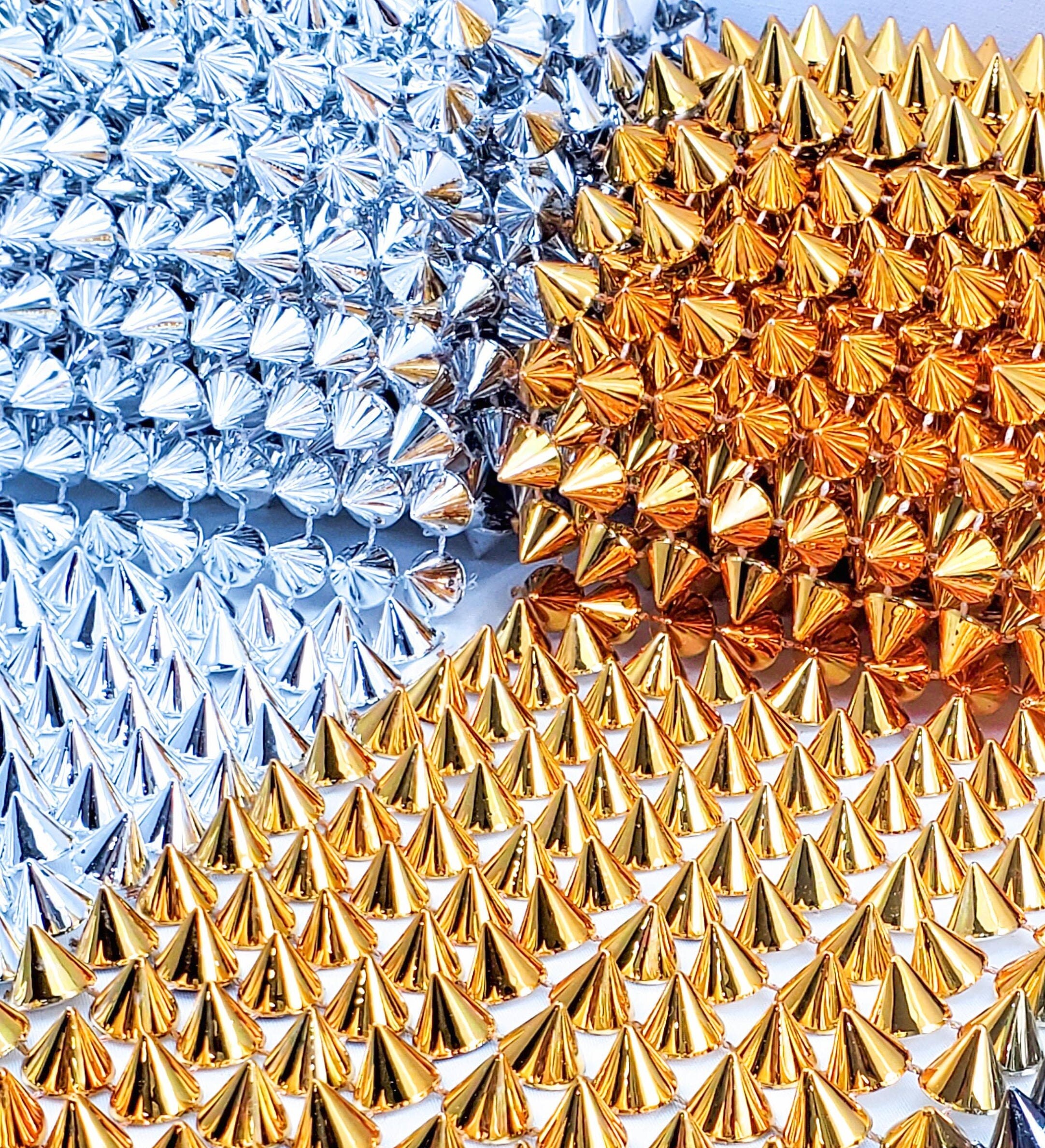 10 Row Studs Spike Gold Plastic Trim, Silver Spikes Acrylic Mesh ...