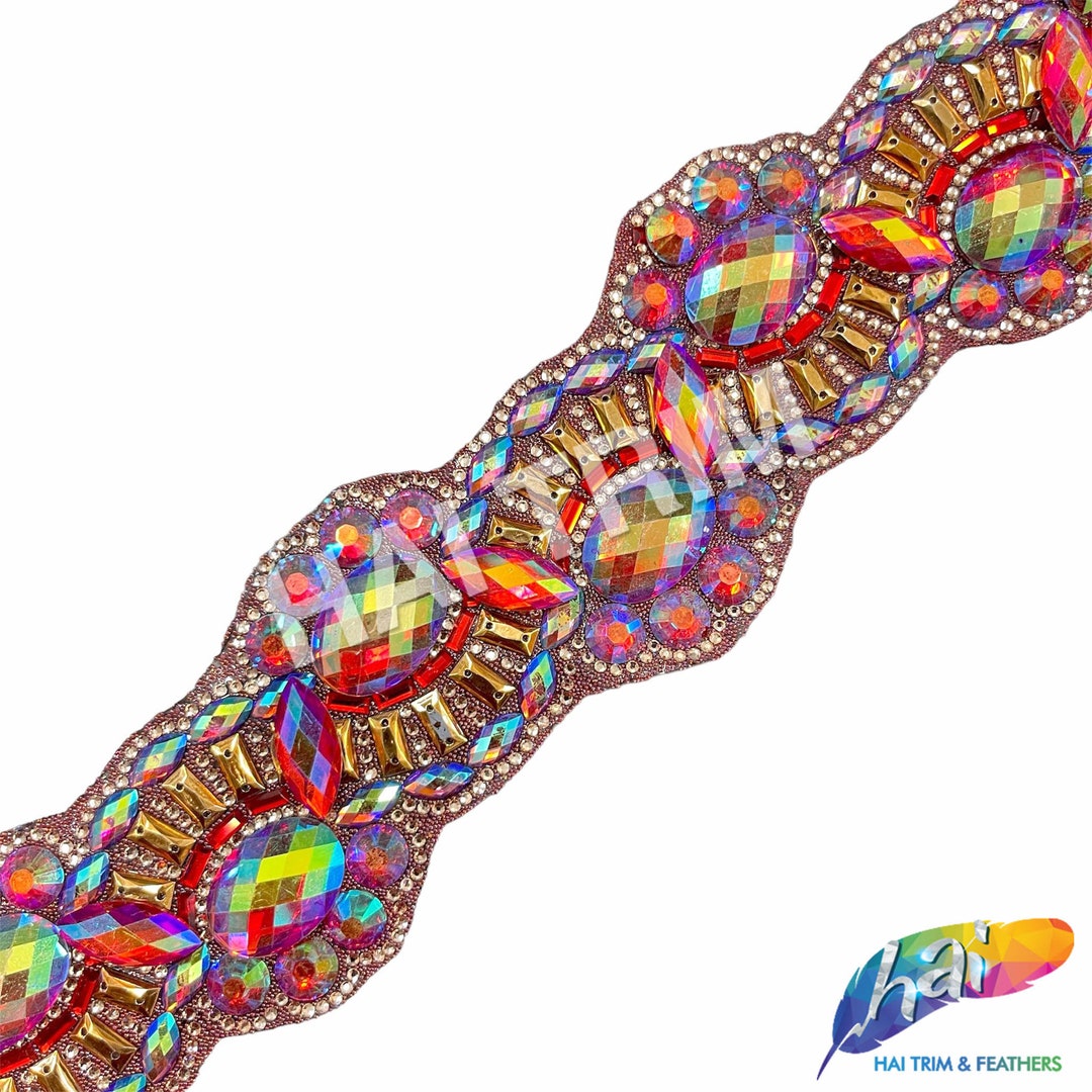 2 1/2" Red Ab/rose Gold Swirl Iron on Trim, Gel-back Colorful Acrylic ...