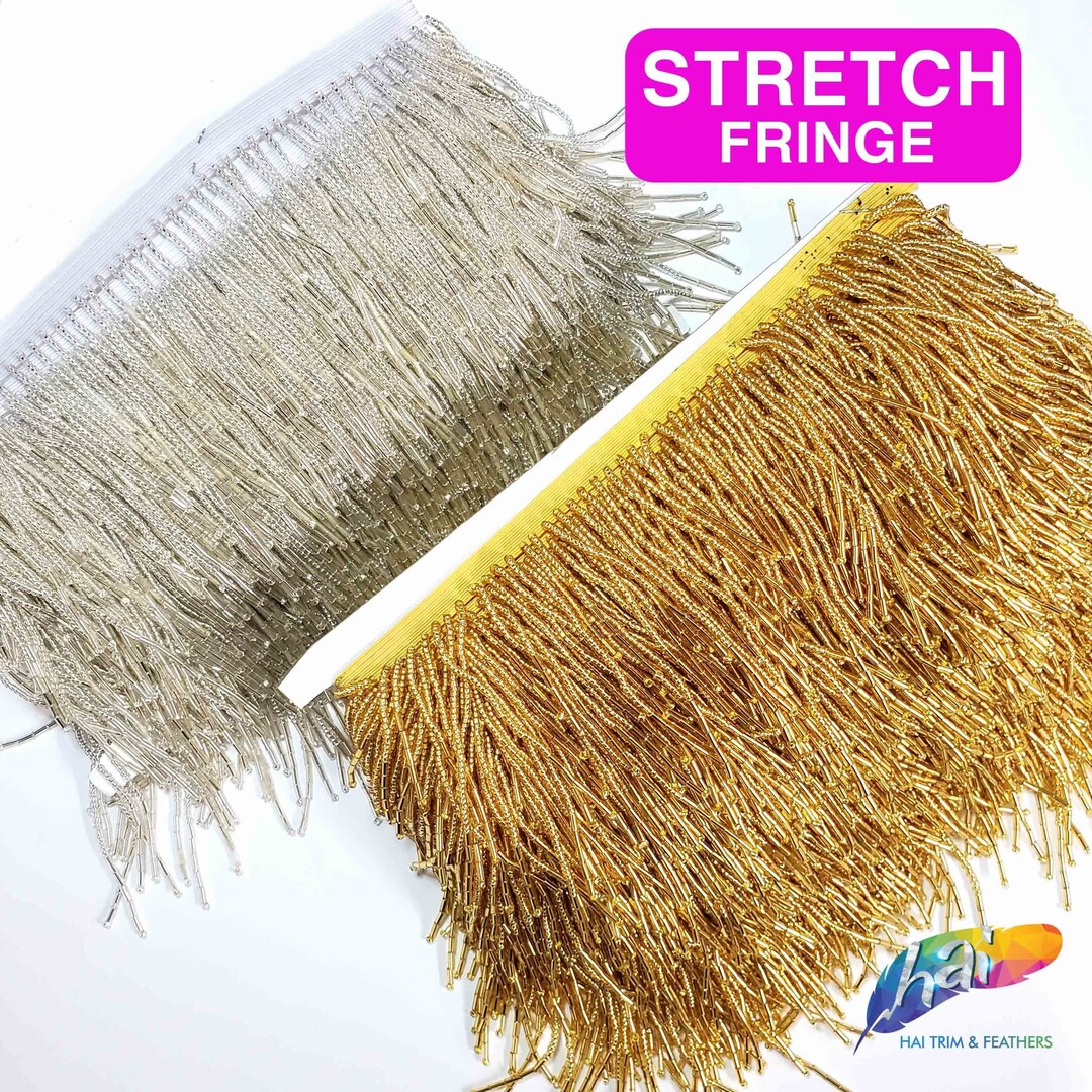 3 1/2" Stretch Variegated Beaded Fringe by the Yard, Wavy Bugle and ...