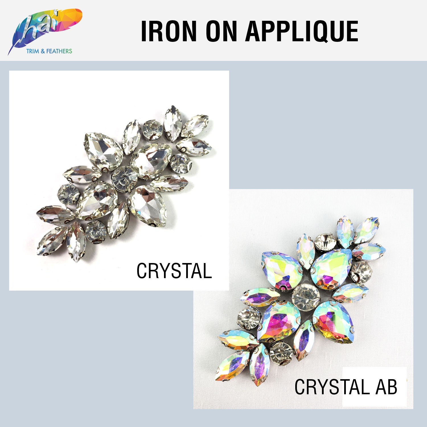 Rhinestone Applique on Gel Backing With Crystal Prong Setting, Fancy ...