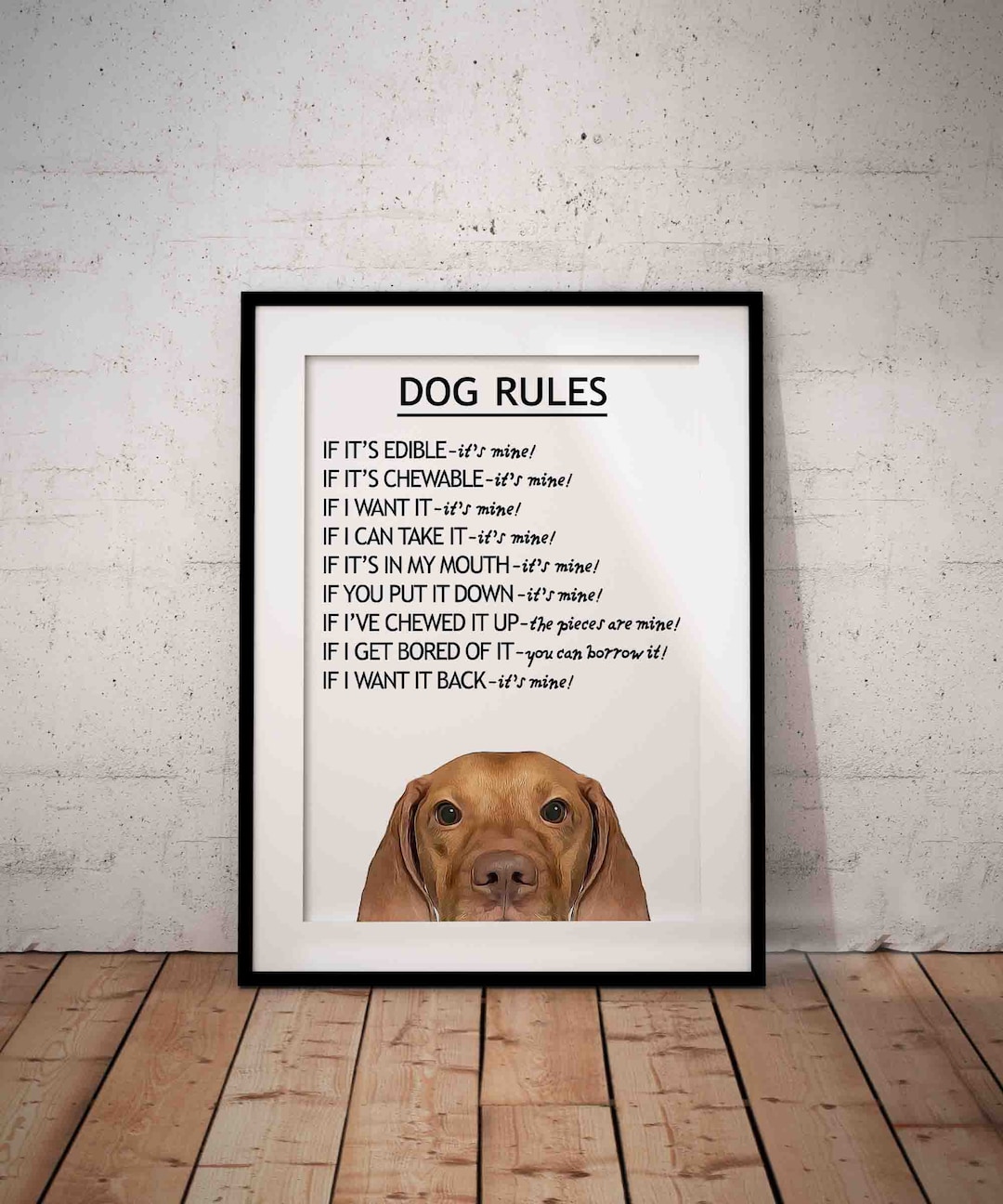Funny Dog Rules Hungarian Vizsla Giclée Art Print With White Background ...