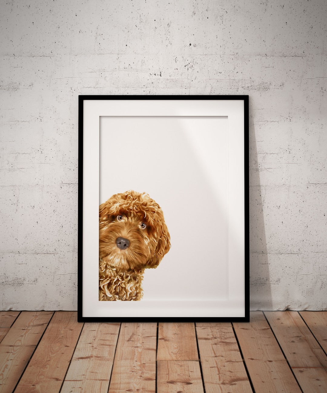 Cute, Fun Peeking Red Cockapoo Giclée Art Print With White Background ...
