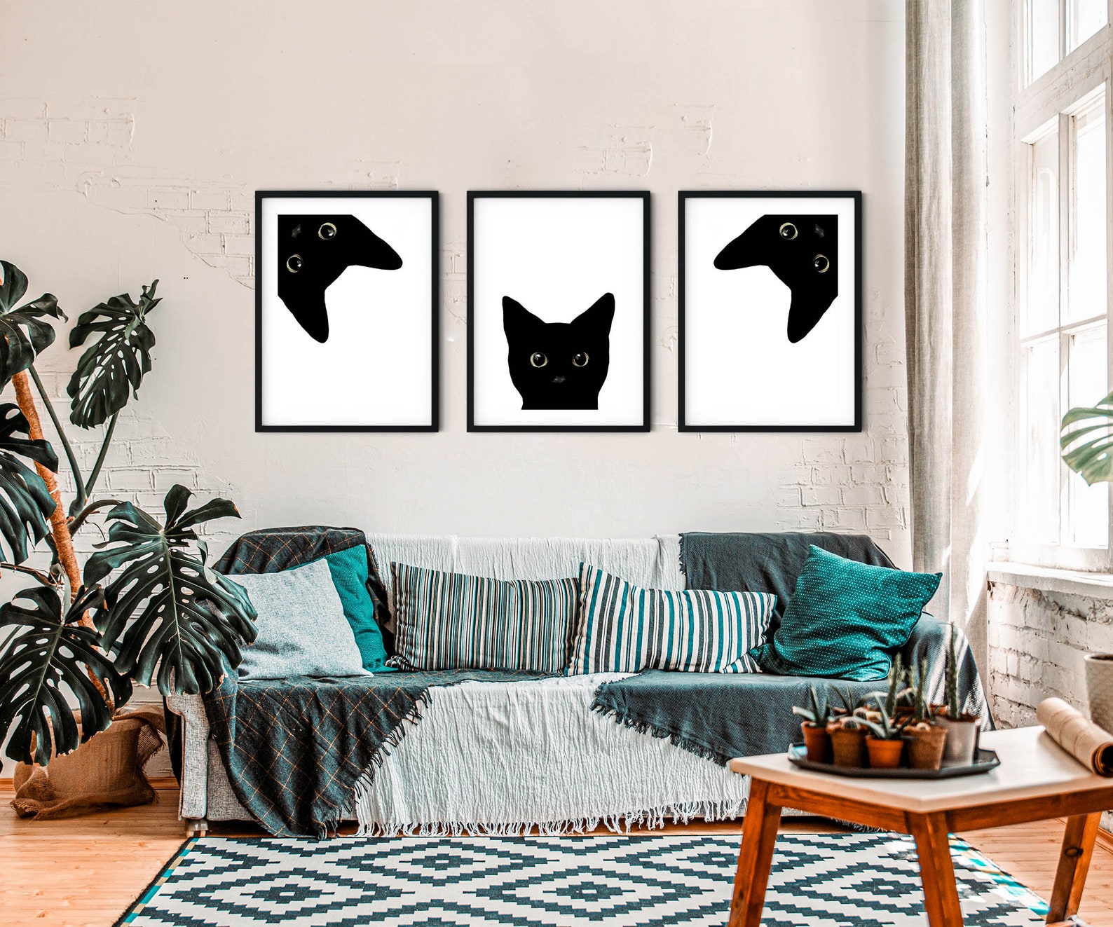 Peeking Black Cat Wall Art Set of 3 Prints UNFRAMED - Etsy