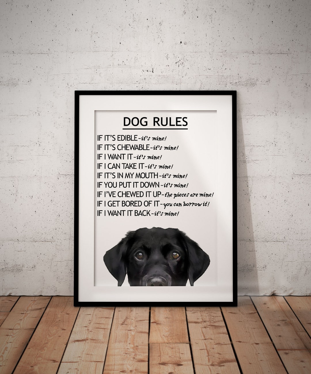 Dog Rules Black Labrador Giclée Art Print With White Background, Cute ...