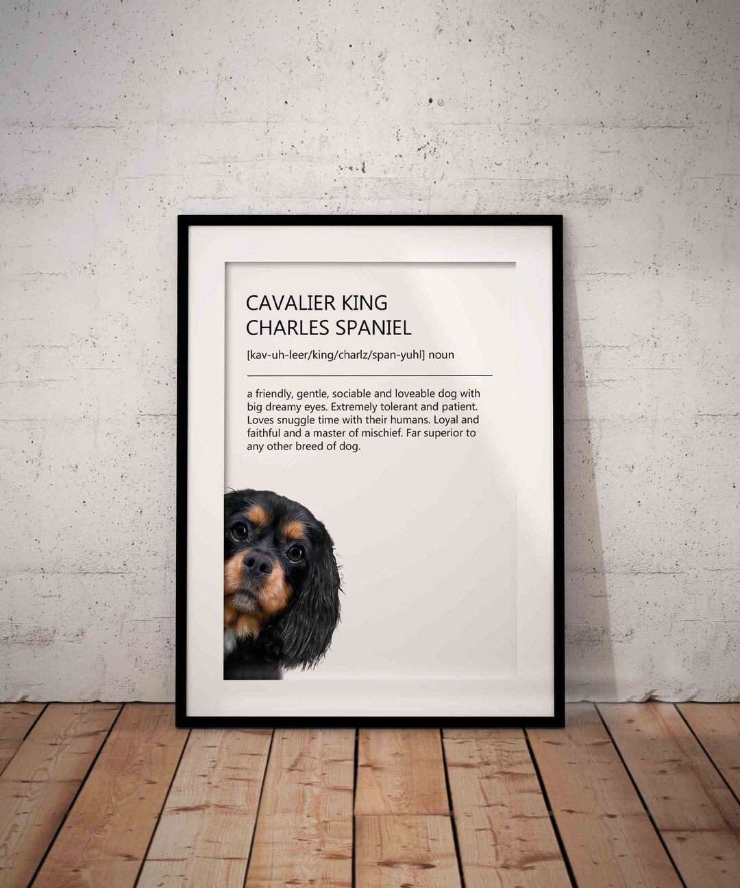 Cute, Fun Black and Tan Cavalier King Charles Spaniel Definition Giclée ...