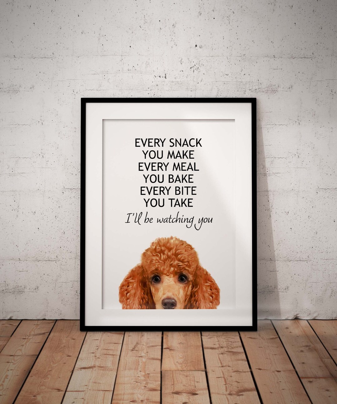 Cute, Hungry Fun Peeking Red Poodle Giclée Art Print With White ...