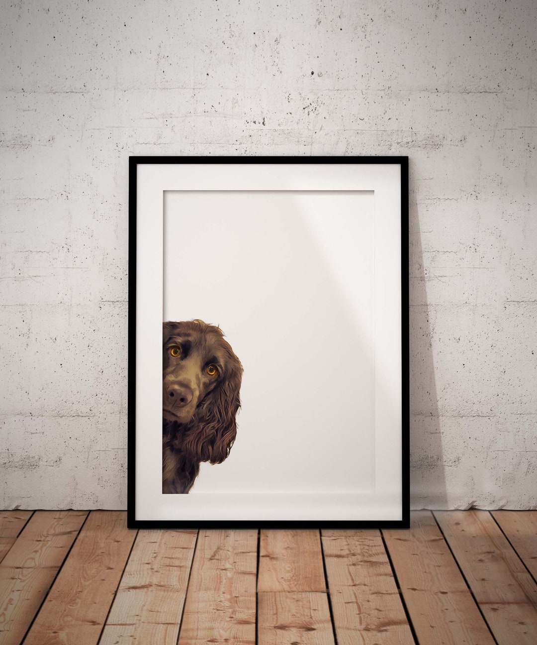 Cute Peeking Chocolate Cocker Spaniel Giclée Art Print With White ...