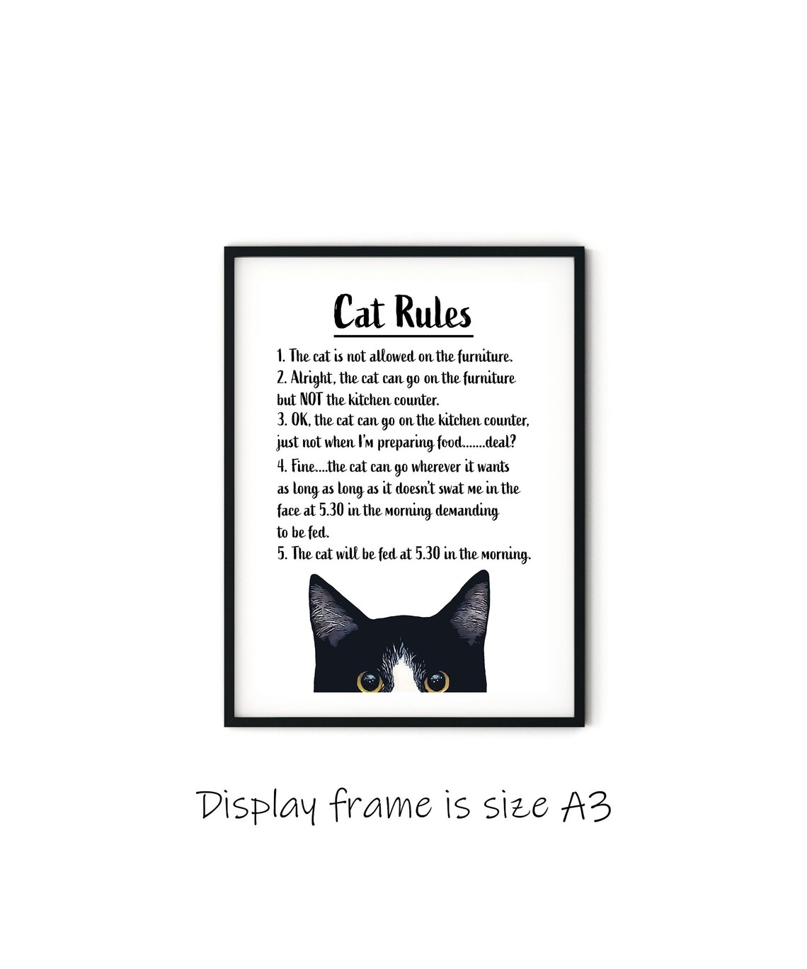 House Rules Fun Black and White Cat With White Background | Etsy