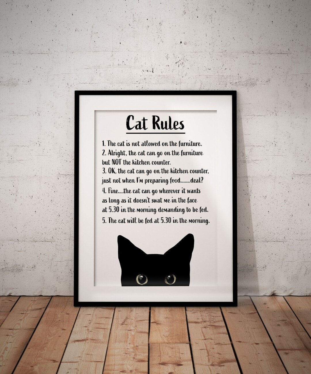 House Rules Fun Black Cat With White Background Giclée Art Print ...