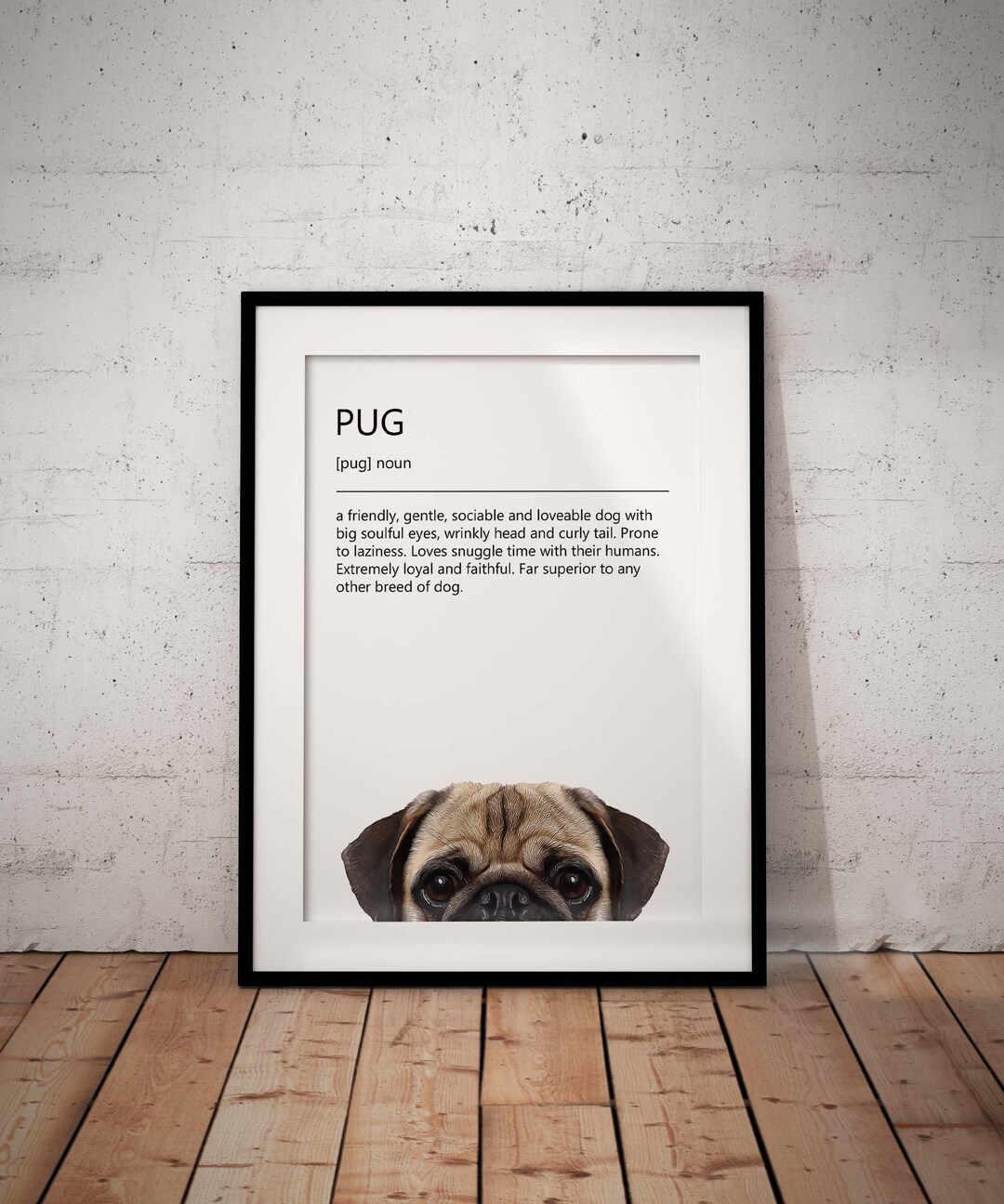 Cute, Fun Pug Definition Giclée Art Print With White Background ...