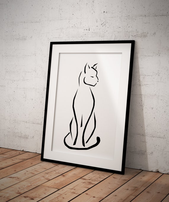 Black Cat Line Art Print Wall Art Poster Art Print Cat Print Wall Decor ...