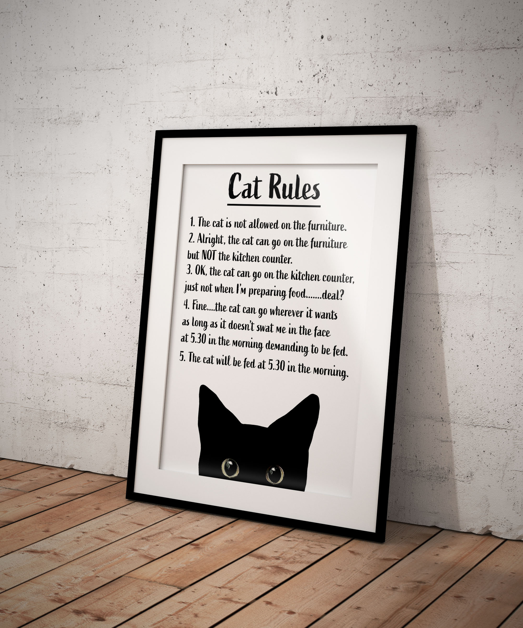 House Rules Fun Black Cat With White Background Giclée Art Print ...