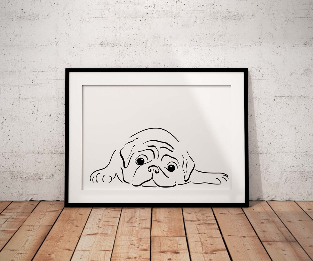 Cute, Simple Pug Line Art Print on A White Background, Personalised Pet ...