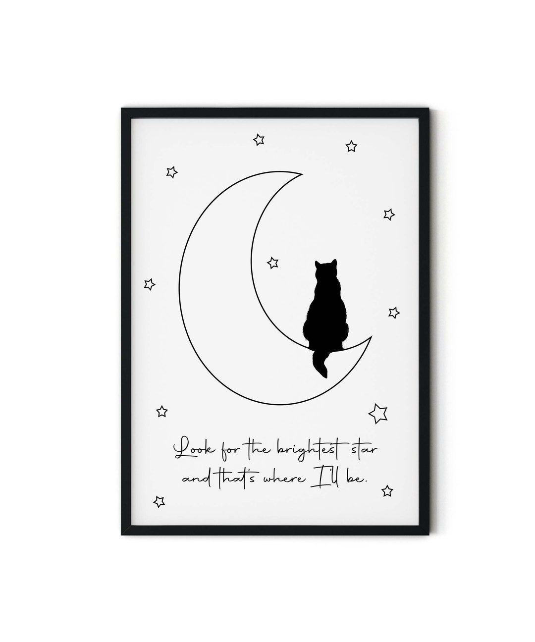 Black Cat on Moon Giclée Art Print, Pet Memorial, Optional ...