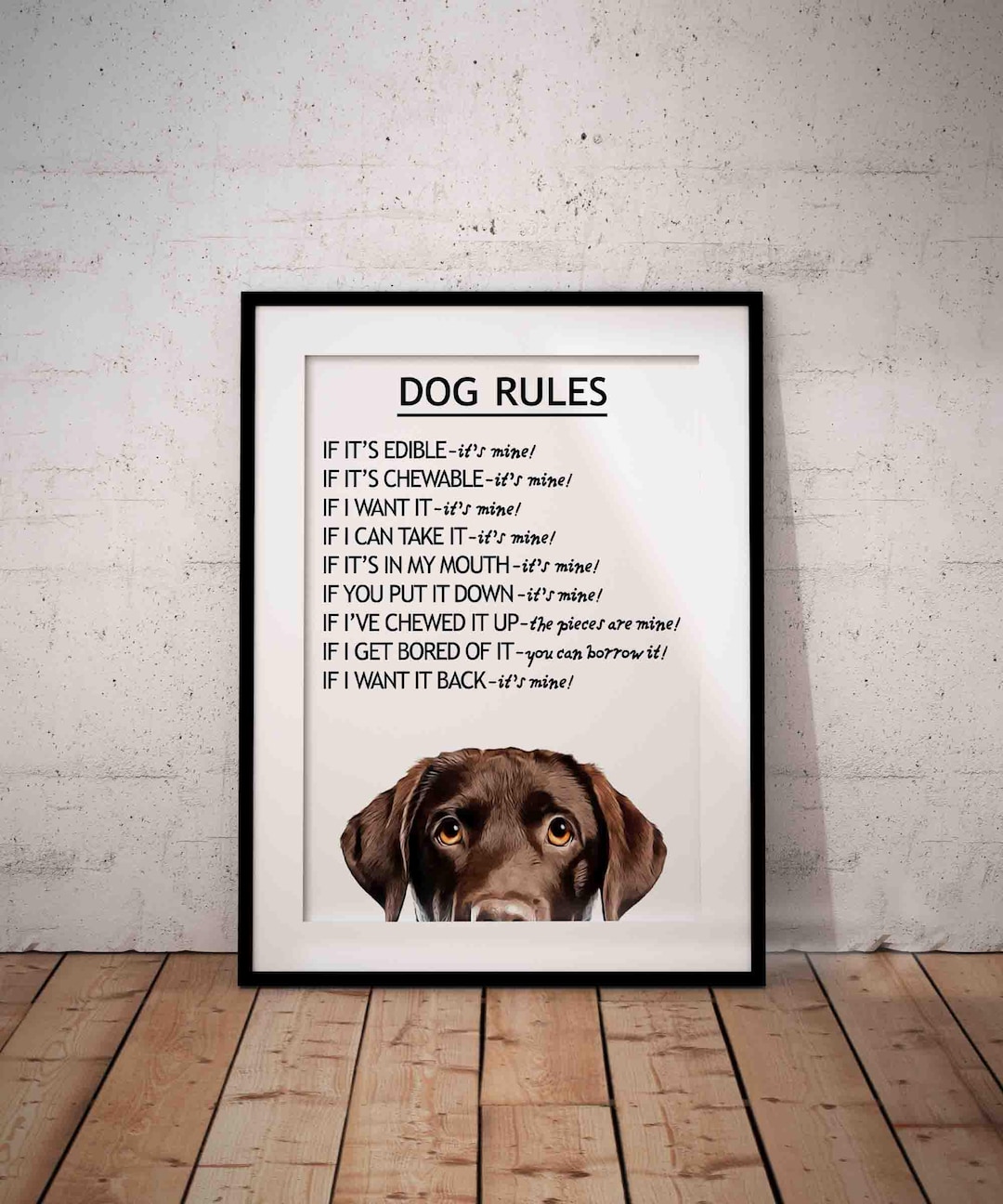 Funny Dog Rules Art Print – Chocolate Brown Labrador Peeking Giclée ...