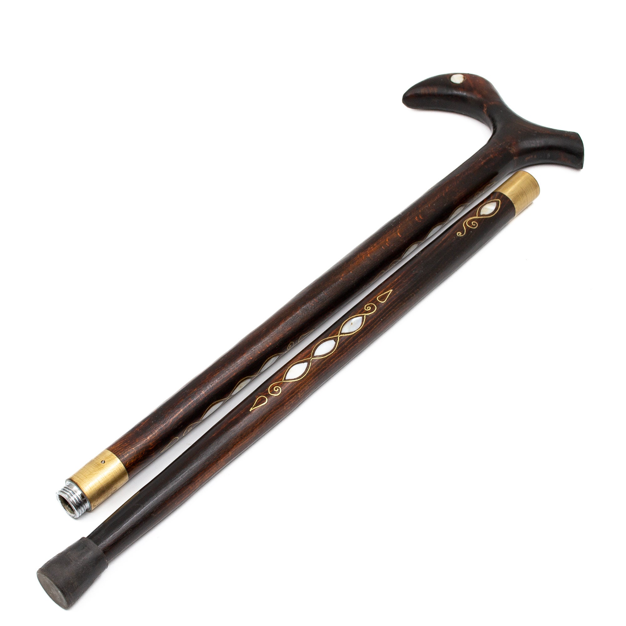 Wooden Walnut Walking Cane Mother of Pearl Inlaid Walking Stick ...