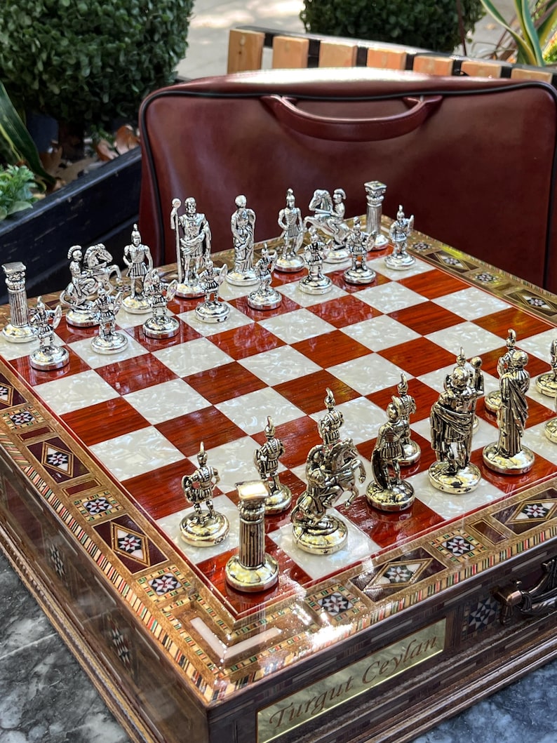 Unique Chess Set Handmade Chess Board With Romans Chess Pieces Rosewood ...