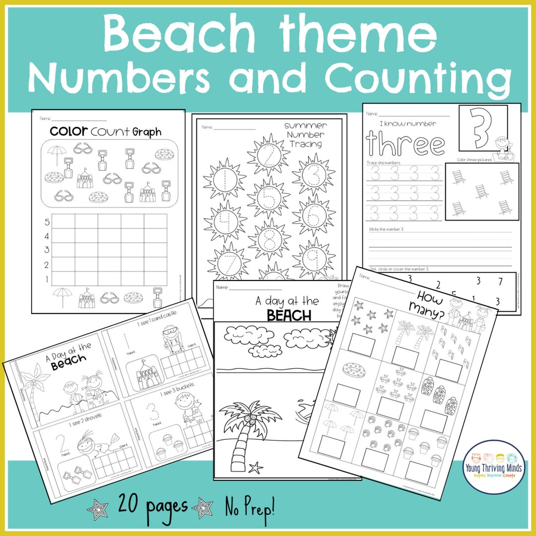 Preschool Pre K Kindergarten Numbers and Counting Math Bundle- BEACH ...