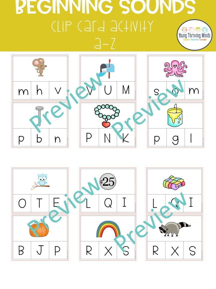 Alphabet & Beginning Sound Clip Card Activity A-Z Printable - Etsy