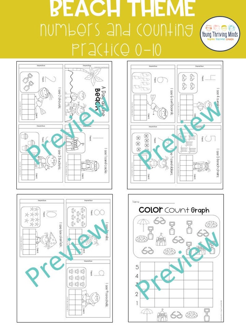 Preschool Pre K Kindergarten Numbers and Counting Math Bundle- BEACH ...