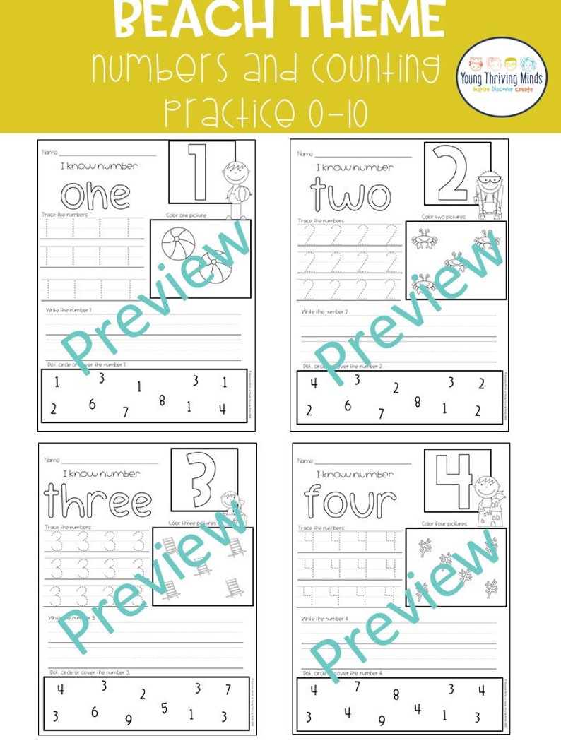 Preschool Pre K Kindergarten Numbers and Counting Math Bundle- BEACH ...