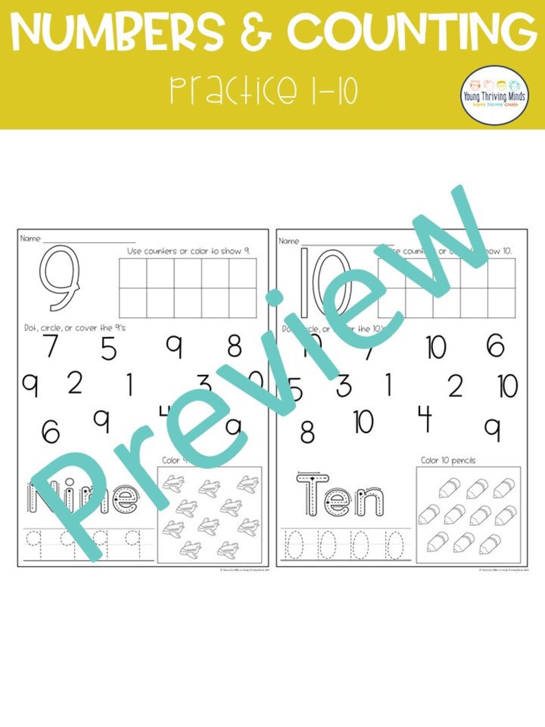 Preschool Pre K Kindergarten Numbers and Counting Practice- Instant ...