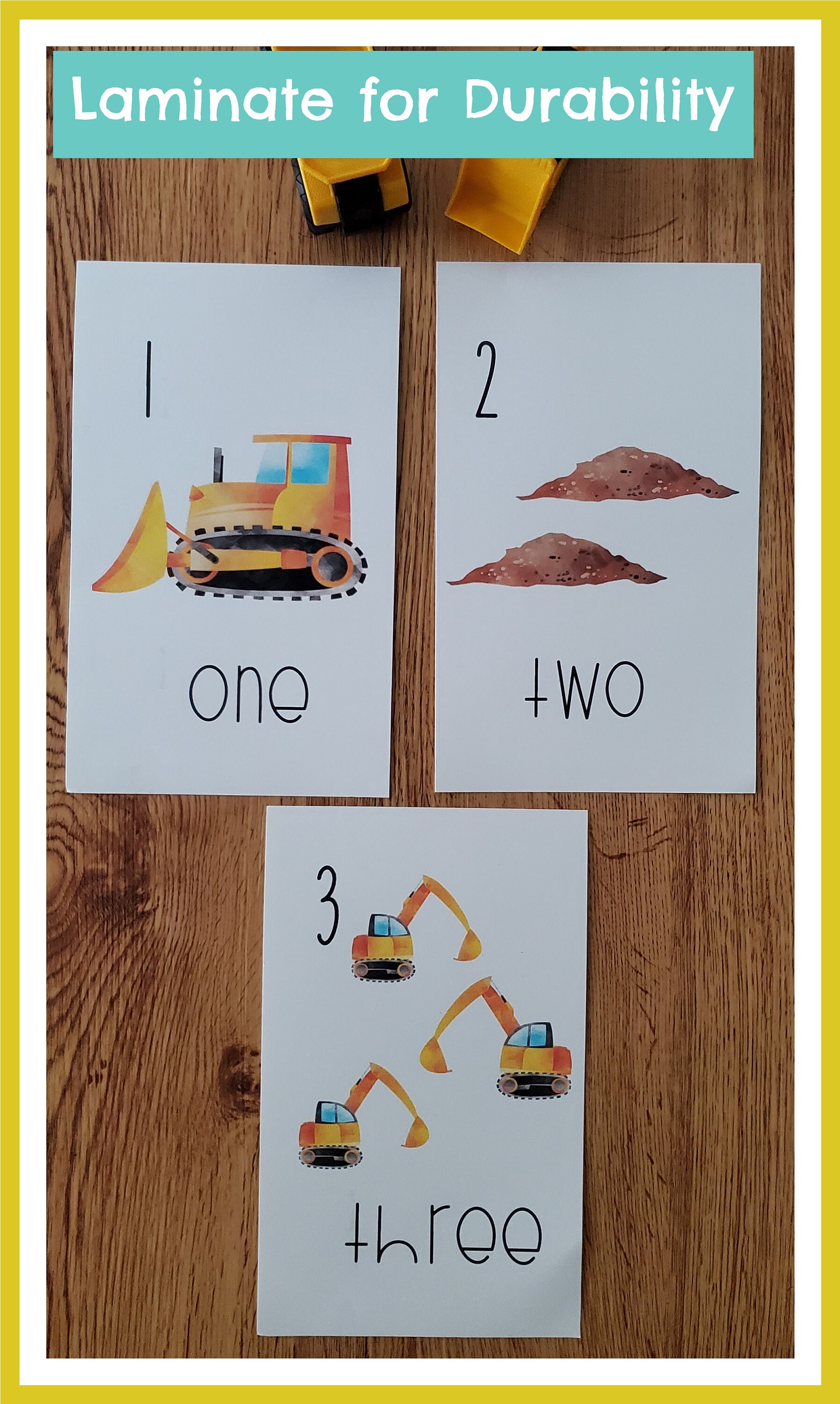 Construction theme Flash Cards Number Practice Number 1-10 | Etsy