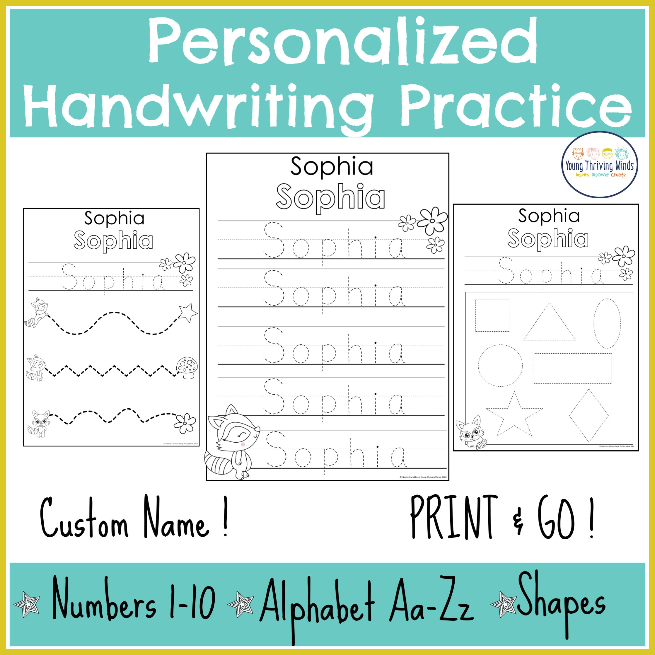 Custom Name Handwriting Sheets for Pre-schoolers, Kindergarteners and ...