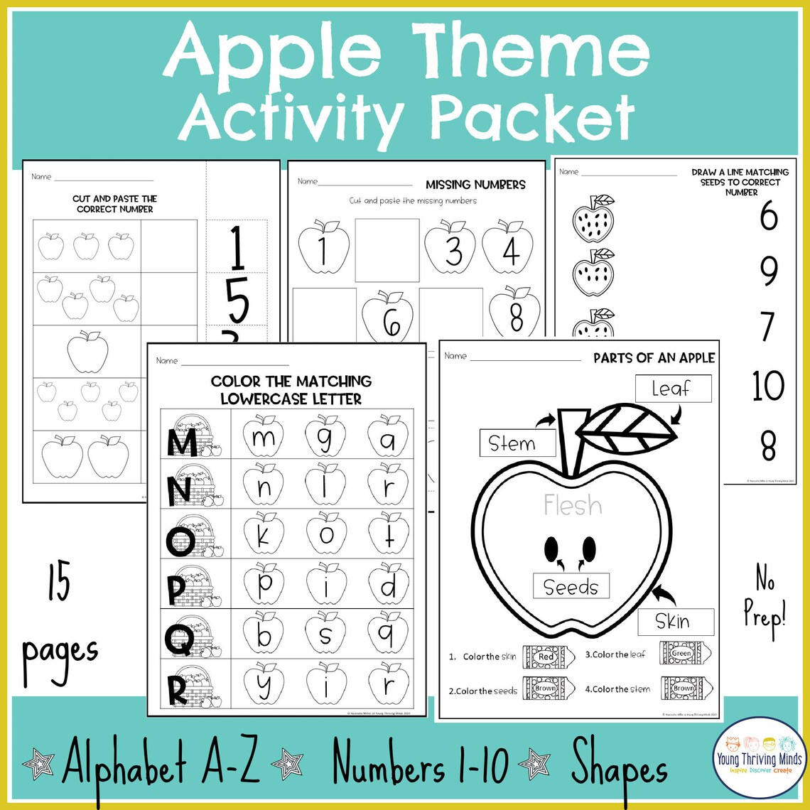 Apple Theme Pre K Activity Printable Numbers & Counting, Alphabet ...