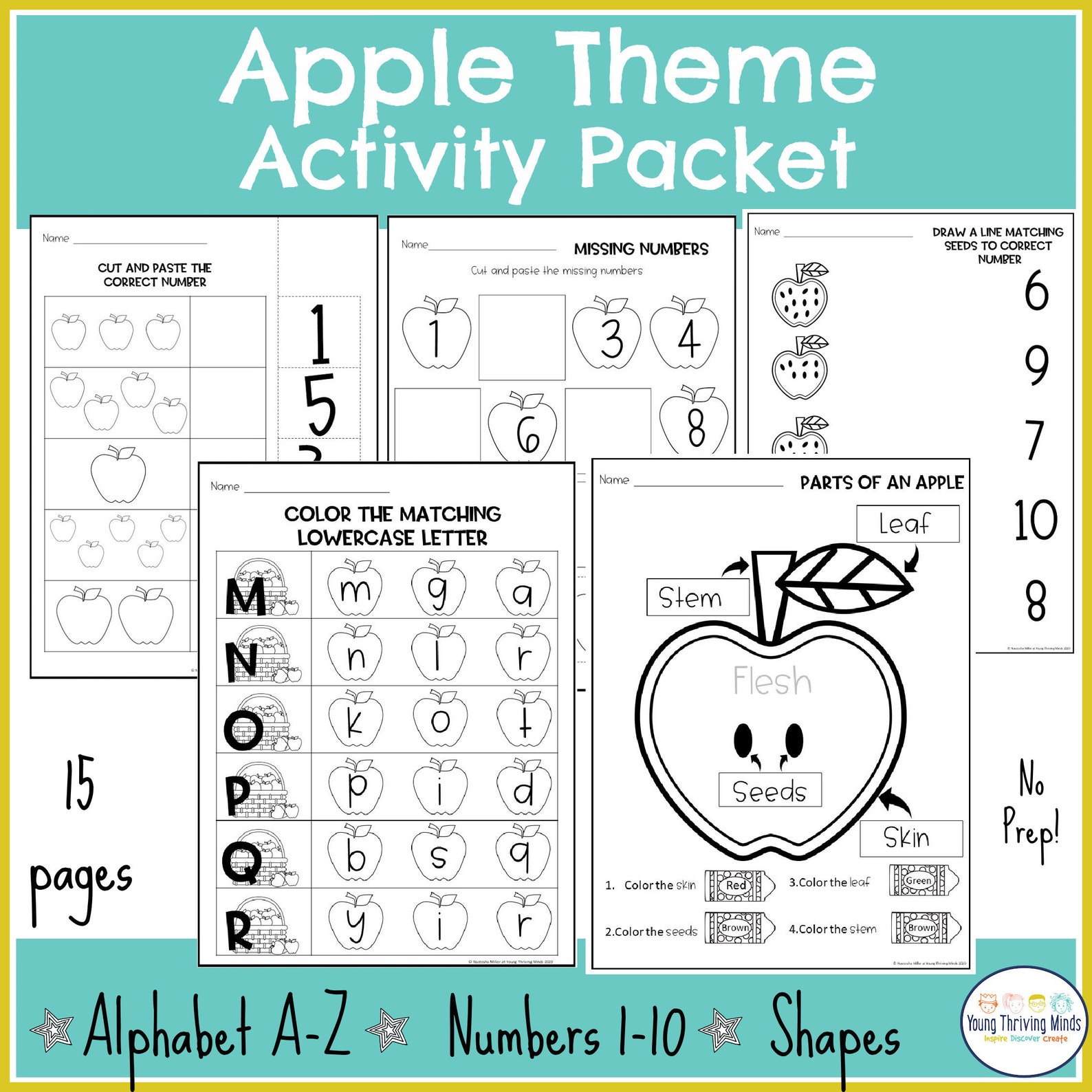 Apple Theme Pre K Activity Printable Numbers & Counting, Alphabet ...