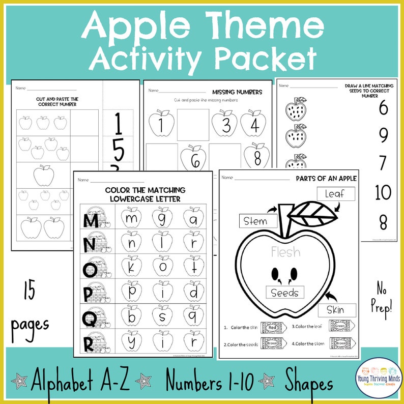 Apple Theme Pre K Activity Printable Numbers & Counting, Alphabet ...