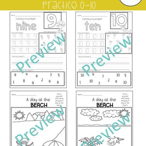 Preschool Pre K Kindergarten Numbers and Counting Math Bundle- BEACH ...