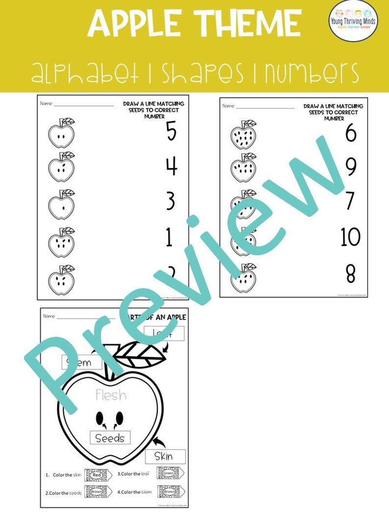 Apple Theme Pre K Activity Printable Numbers & Counting, Alphabet ...
