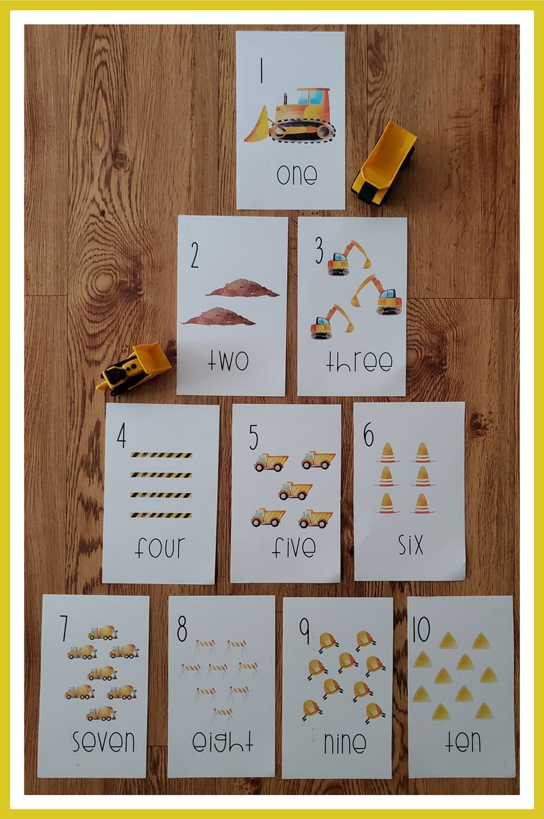 Construction Theme Flash Cards, Number Practice, Number 1-10 Flash ...