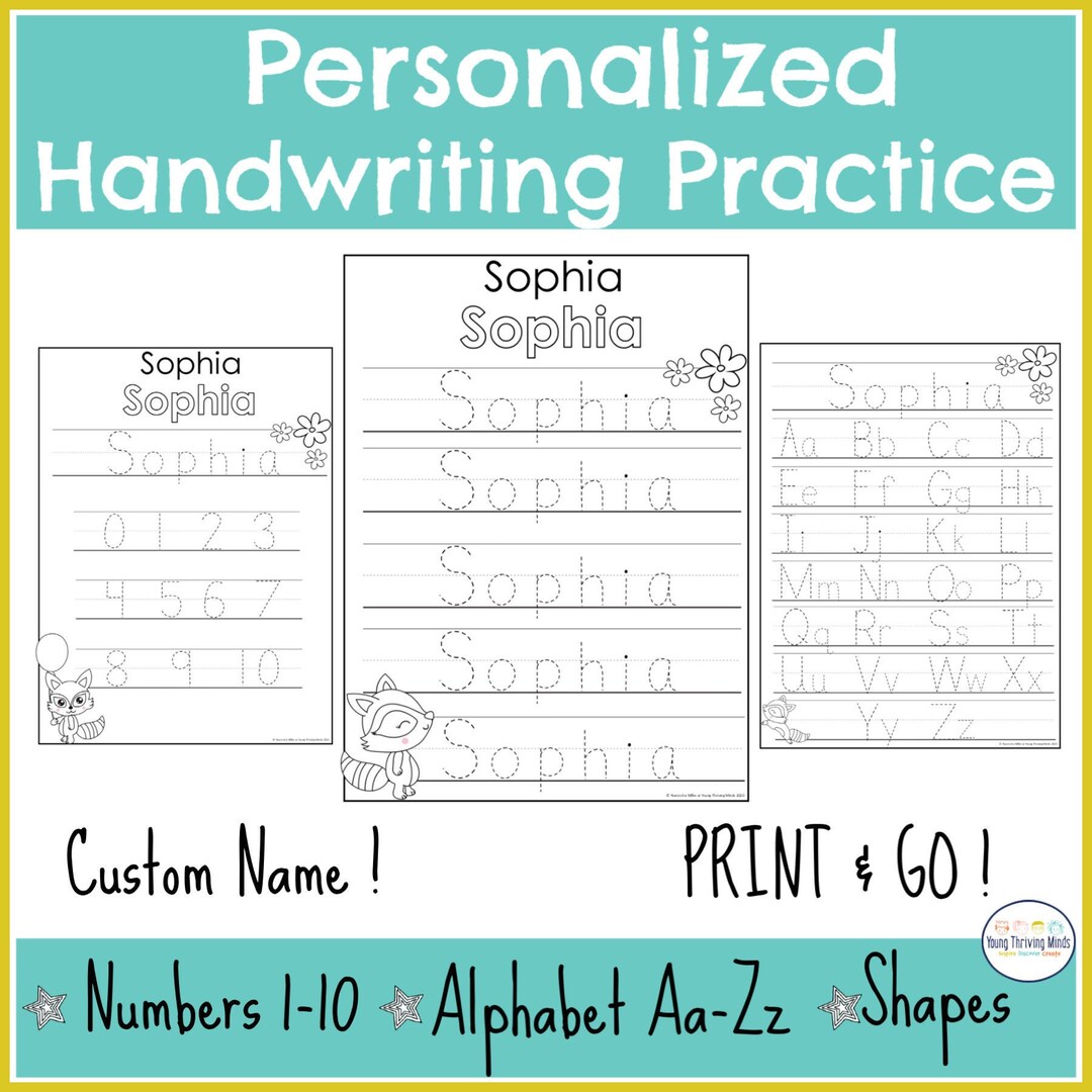 Custom Name Handwriting Sheets for Pre-schoolers, Kindergarteners and ...