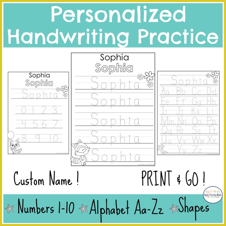 Custom Name Handwriting Sheets for Pre-schoolers, Kindergarteners and ...