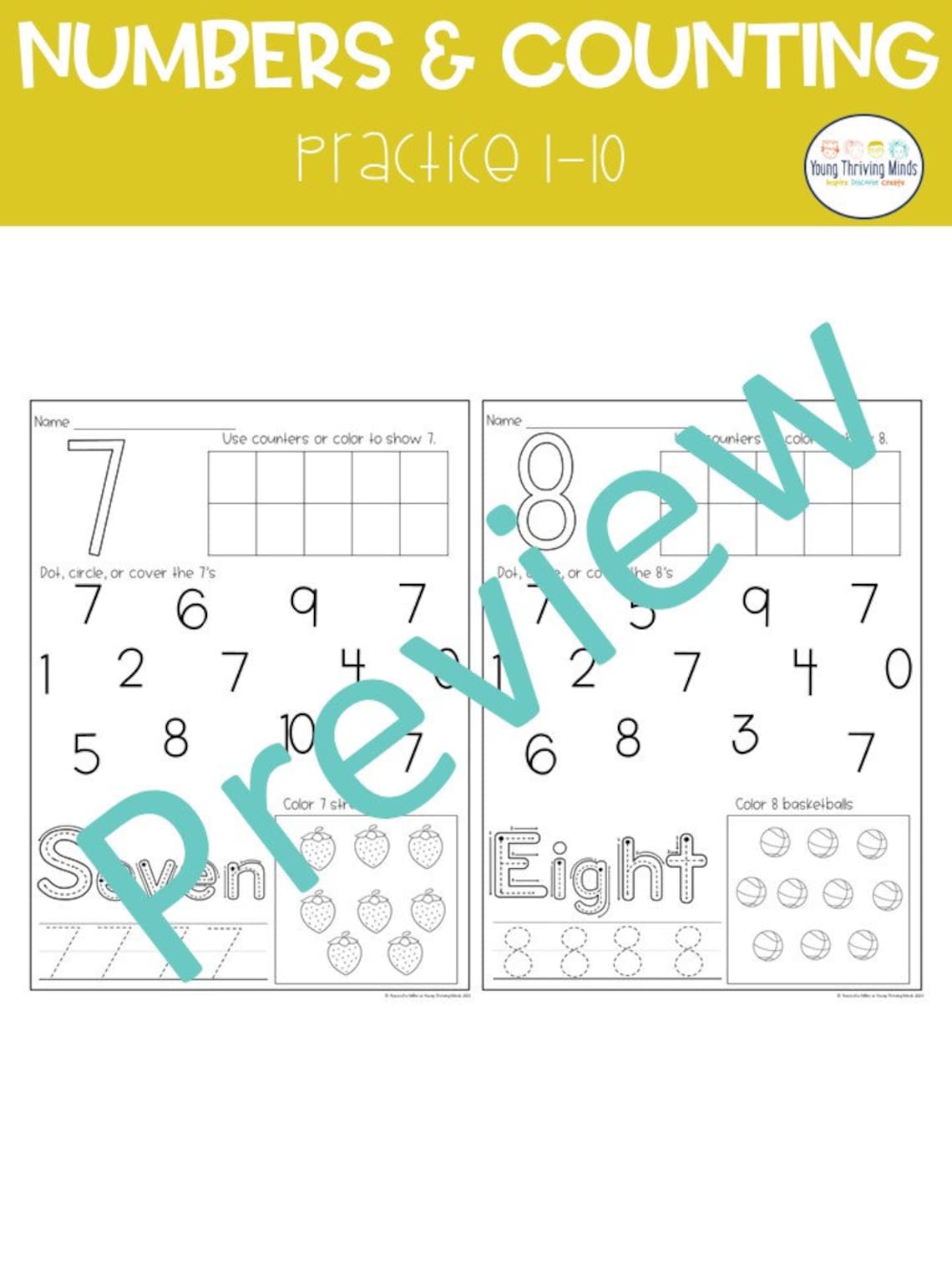 Preschool Pre K Kindergarten Numbers and Counting Practice- Instant ...