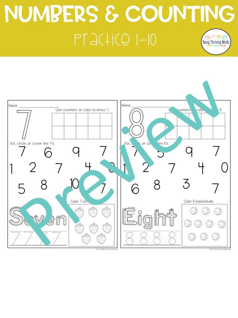 Preschool Pre K Kindergarten Numbers and Counting Practice- Instant ...